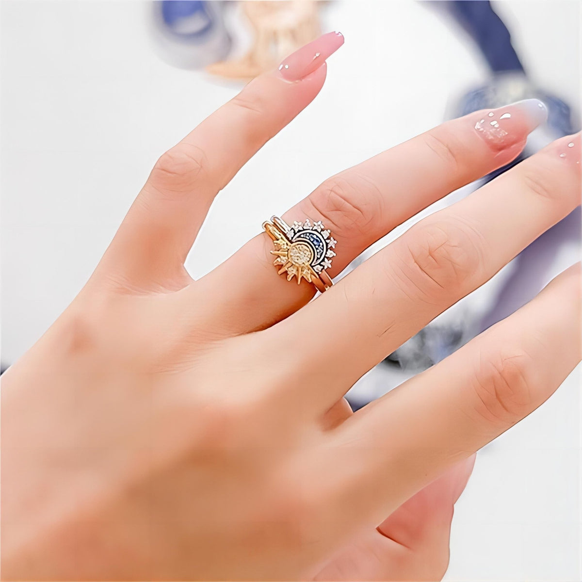 Pandora Style CZ Sun Moon Stackable Ring - Celestial Jewelry | ArtGalleryZen
