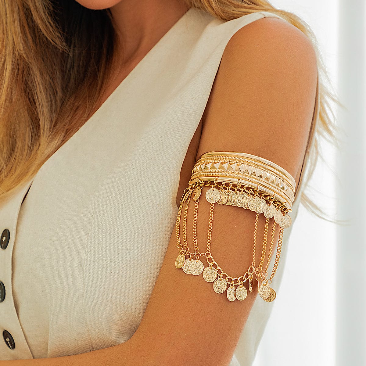 Buy Chunky Coin Tassel Embossed Pattern Arm Cuff – ArtGalleryZen