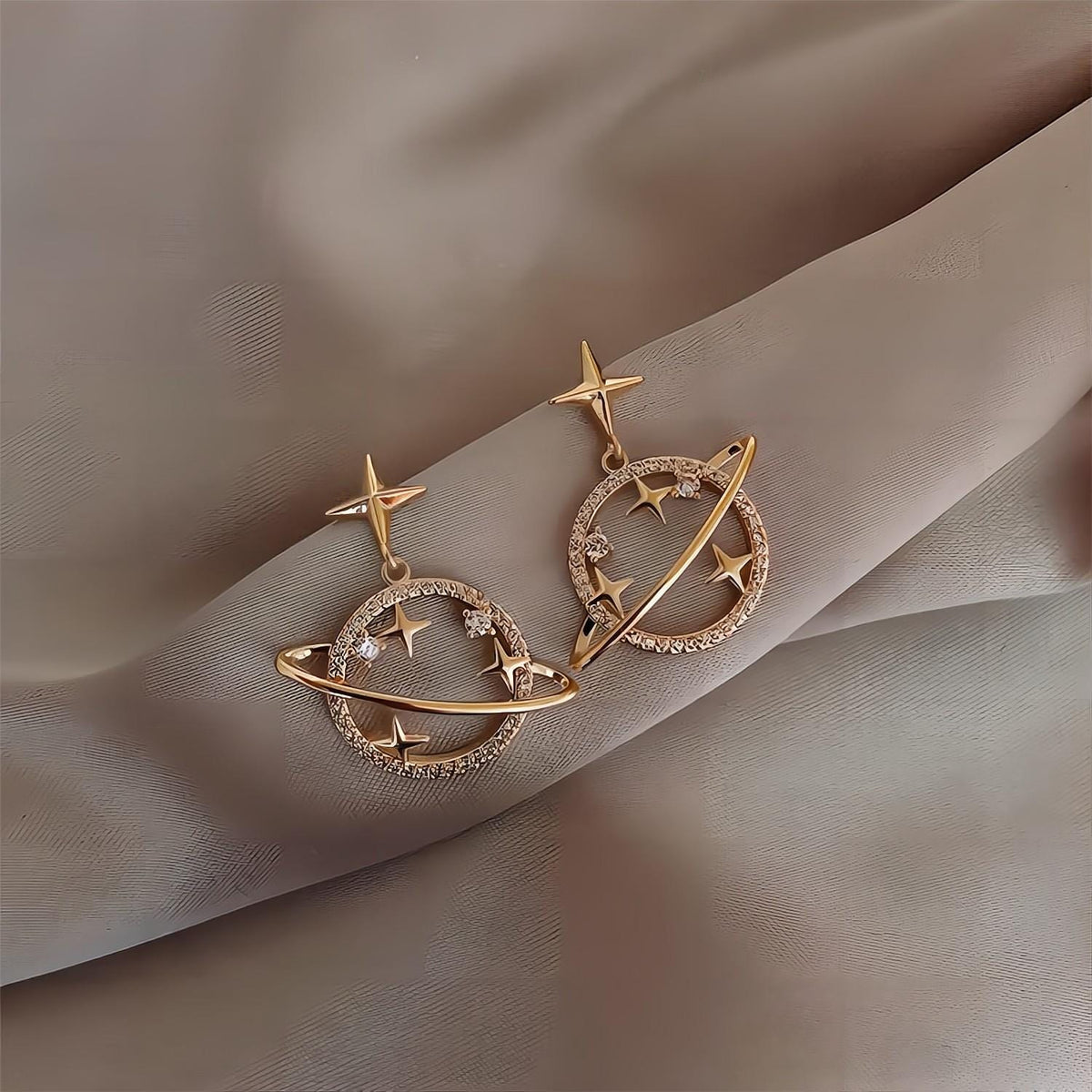 Celestial Crystal Saturn Gold Earrings - Space Cosmic Jewelry ...