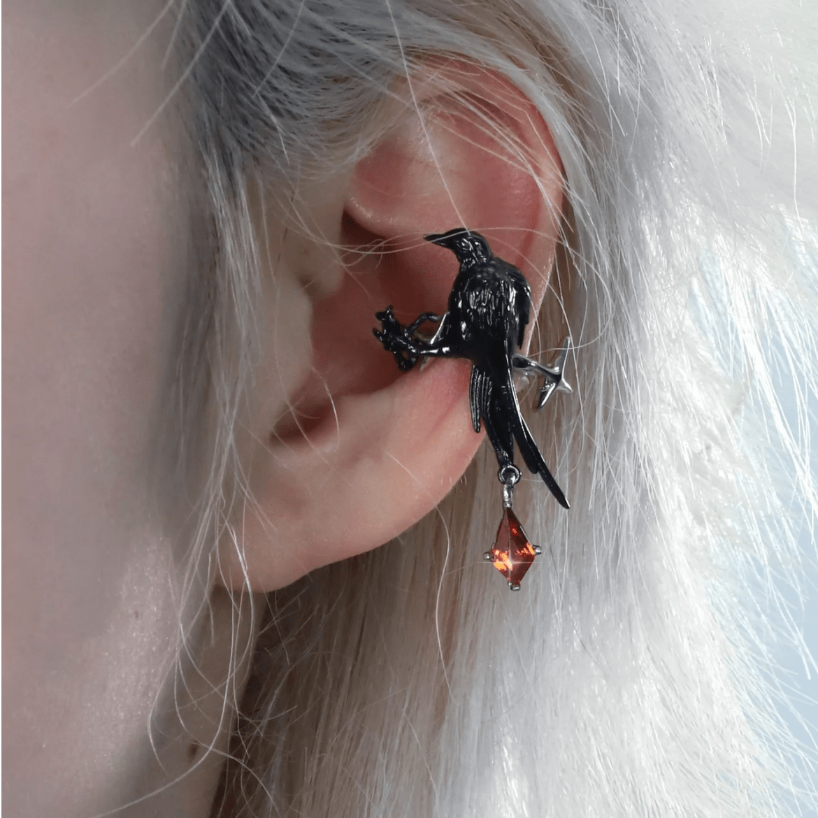 Gothic Dangle Crow Ear Cuff Earrings - ArtGalleryZen