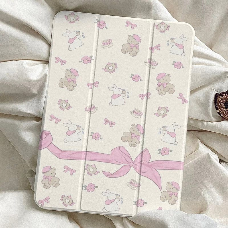 Cute Bunny Bear Bow iPad Case - Kawaii Pink Cover | ArtGalleryZen
